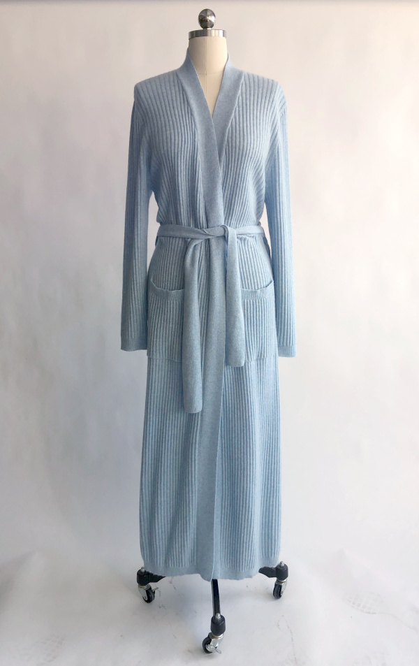 Blue Ribbed Cashmere Robe